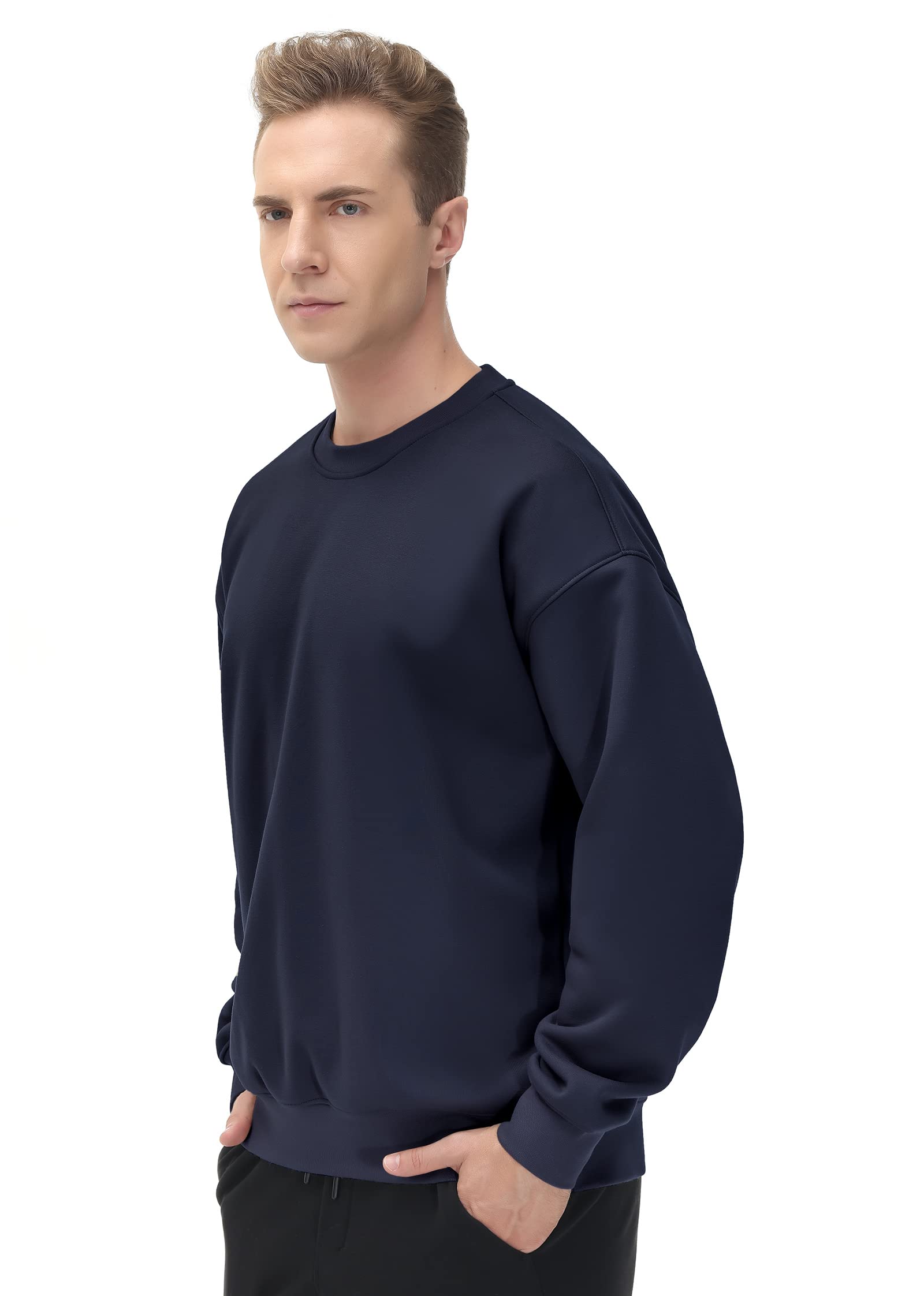 THE GYM PEOPLE Men's Fleece Crewneck Sweatshirt Thick Loose fit Soft Basic Pullover Sweatshirt(Navy Blue, Large)