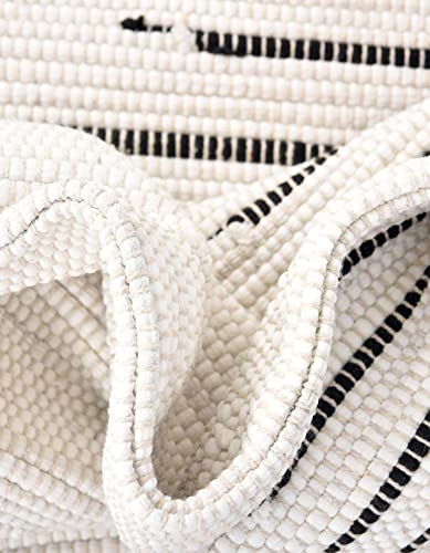 Unique Loom Chindi Cotton Collection Area Rug - Briah (2' 7" x 13' 1" Runner, White/ Black)