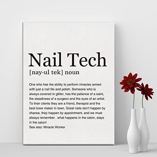 LEXSIVO Nail Tech Definition Print Canvas Wall Art Home Office Decor Modern Minimalist Painting 12x15 Canvas Beauty Poster Framed Ready to Hang Salon Artwork