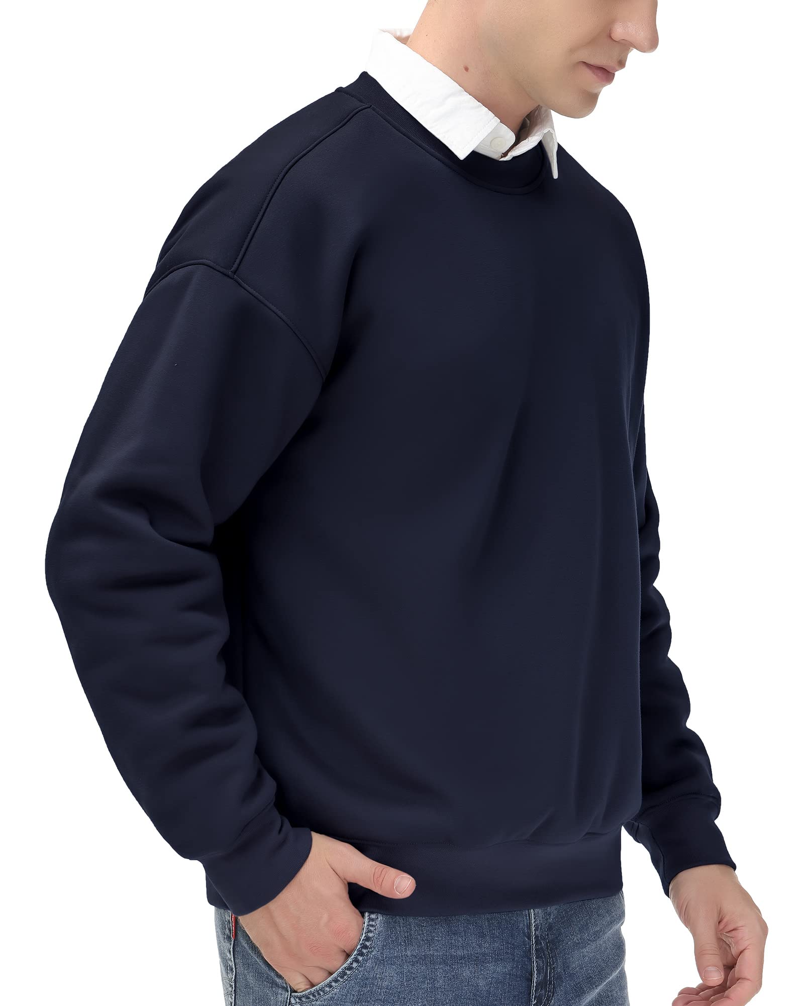THE GYM PEOPLE Men's Fleece Crewneck Sweatshirt Thick Loose fit Soft Basic Pullover Sweatshirt(Navy Blue, Large)