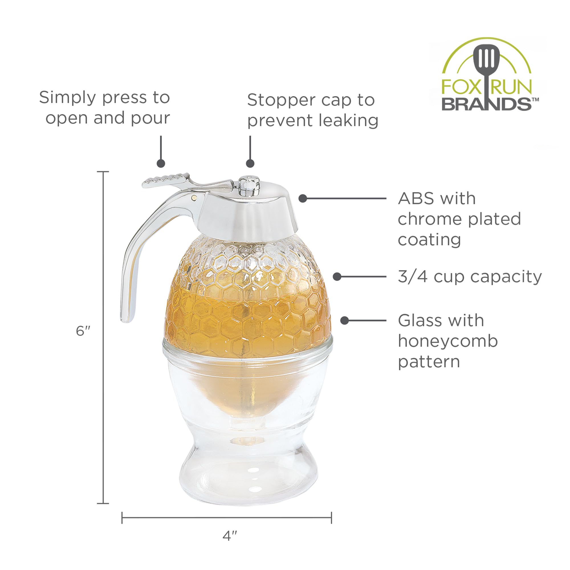 Fox Run Syrup Dispenser Honey, 1 Count (Pack of 1), Clear