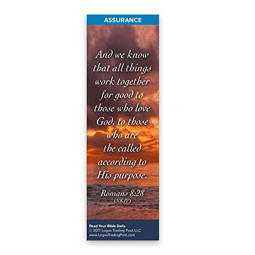 Christian Bookmark with Bible Verse, Pack of 25, Assurance Themed, All Things Work Together for Good, Romans 8:28