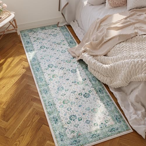 Rugcomf Runner Rug for Hallways Kitchen Runner Rug Non Slip 2'6''x8' Washable Runner Rugs with Rubber Backing Soft Soft Carpet Runner for Hallways, Kitchen, Laundry, Bedroom, Bathroom (Green)
