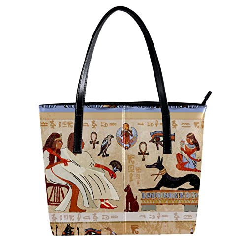 Large Leather Handbags for Women Ancient Egyptian Gods and Pharaohs Top Handle Shoulder Satchel Hobo Bag