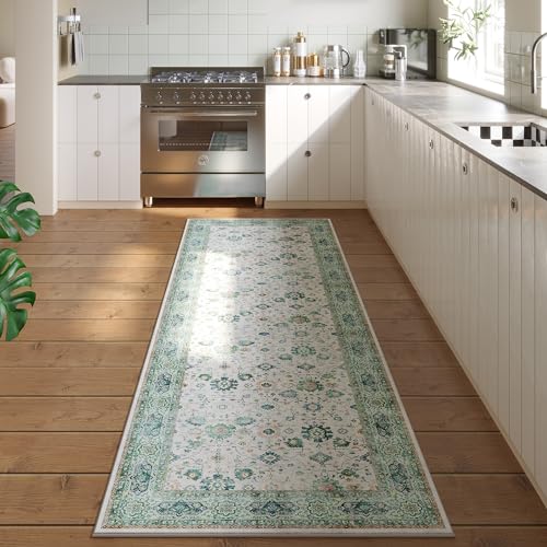 Rugcomf Runner Rug for Hallways Kitchen Runner Rug Non Slip 2'6''x8' Washable Runner Rugs with Rubber Backing Soft Soft Carpet Runner for Hallways, Kitchen, Laundry, Bedroom, Bathroom (Green)