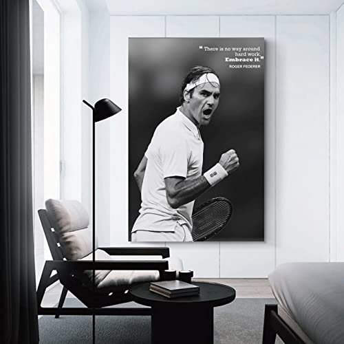 NIOKUM Roger Federer Poster The Motivational Posters For Home Decor Tennis Canvas For Boys Bedroom Gift Unframe-style 12x18inch(30x45cm)