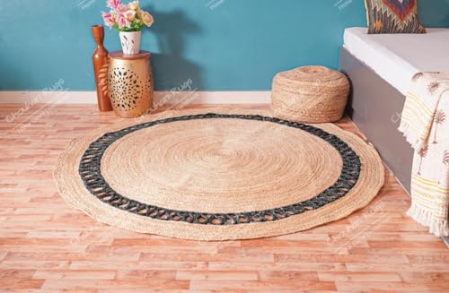4x4, 5x5, 6x6,feet Natural Jute Net Design Round Rug, Floor Jute Net Designed Edge Rug Braided Boho Eco Large Circular Handmade Area Rugs (CCRD_ZQ)