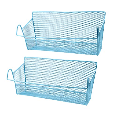 Jwukiie Dormitory Bedside Storage Basket, Metal Mesh Corner Rack Hanging Storage Basket for Bedside Table, Desk, Office Home Storage (blue 2)