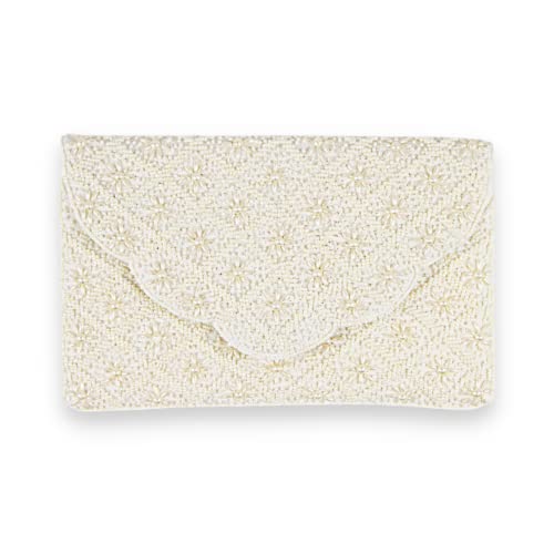Ivory Scallop Pearl Clutch Bag, Bride Clutch, Hand Beaded Purse, Evening Bag, Gifts for Engagement, Bridal Shower, Bachelorette, Wedding Party