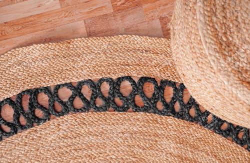 4x4, 5x5, 6x6,feet Natural Jute Net Design Round Rug, Floor Jute Net Designed Edge Rug Braided Boho Eco Large Circular Handmade Area Rugs (CCRD_ZQ)