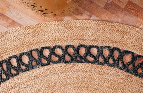 4x4, 5x5, 6x6,feet Natural Jute Net Design Round Rug, Floor Jute Net Designed Edge Rug Braided Boho Eco Large Circular Handmade Area Rugs (CCRD_ZQ)
