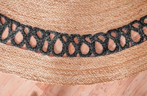 4x4, 5x5, 6x6,feet Natural Jute Net Design Round Rug, Floor Jute Net Designed Edge Rug Braided Boho Eco Large Circular Handmade Area Rugs (CCRD_ZQ)