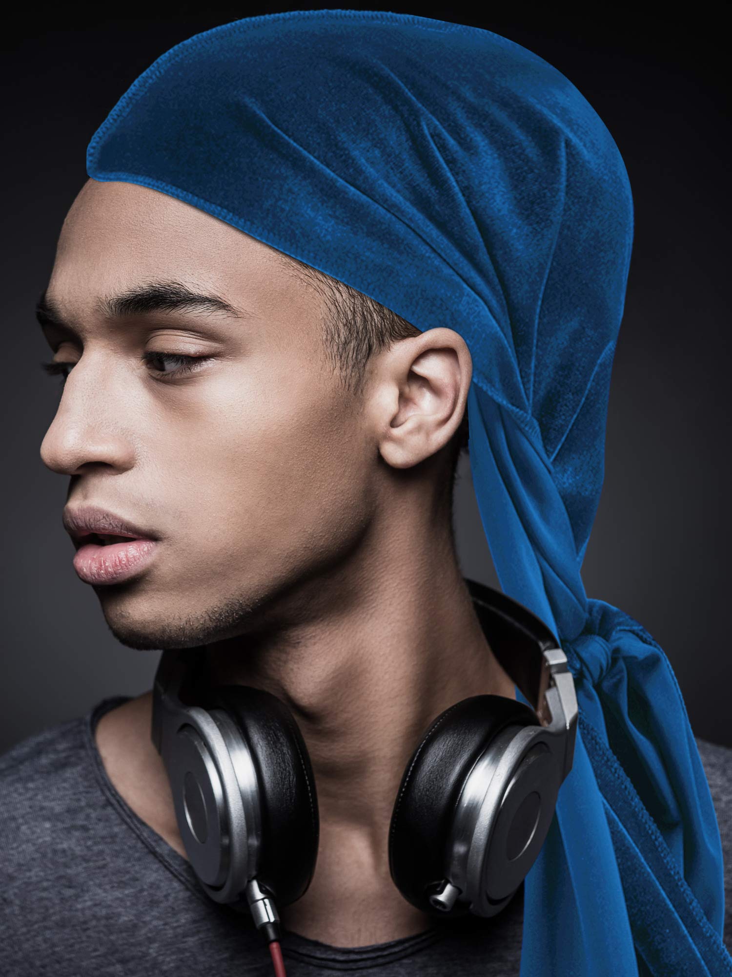 Tatuo 4 Pieces Men's Velvet Durag with Long Tail Soft Durag Headwraps for 360 Waves