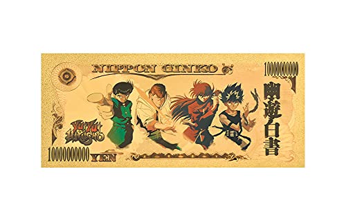 YJacuing Anime Yu Yu Hakusho Gold Coated Banknote, Limited Edition Collectible Bill Bookmark (5 PCS Collection)