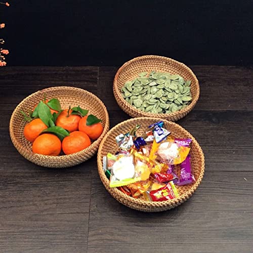 Small Round Key Bowl Woven Key Basket for Entryway Table Wicker Storage Basket for Remote Control, Wallet, Cell Phone, Catch All Bowl Tray for Small Item Display Basket for Candy Cracker and More