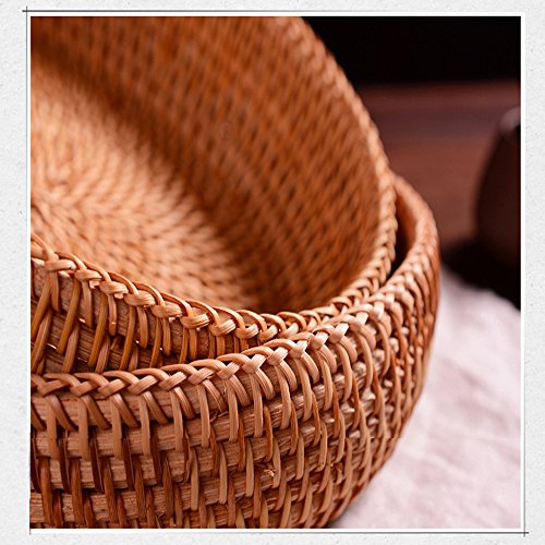 Small Round Key Bowl Woven Key Basket for Entryway Table Wicker Storage Basket for Remote Control, Wallet, Cell Phone, Catch All Bowl Tray for Small Item Display Basket for Candy Cracker and More