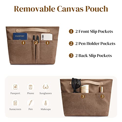 S-ZONE Women Vintage Genuine Leather Tote Bag Shoulder Purses with Removable Canvas Pouch