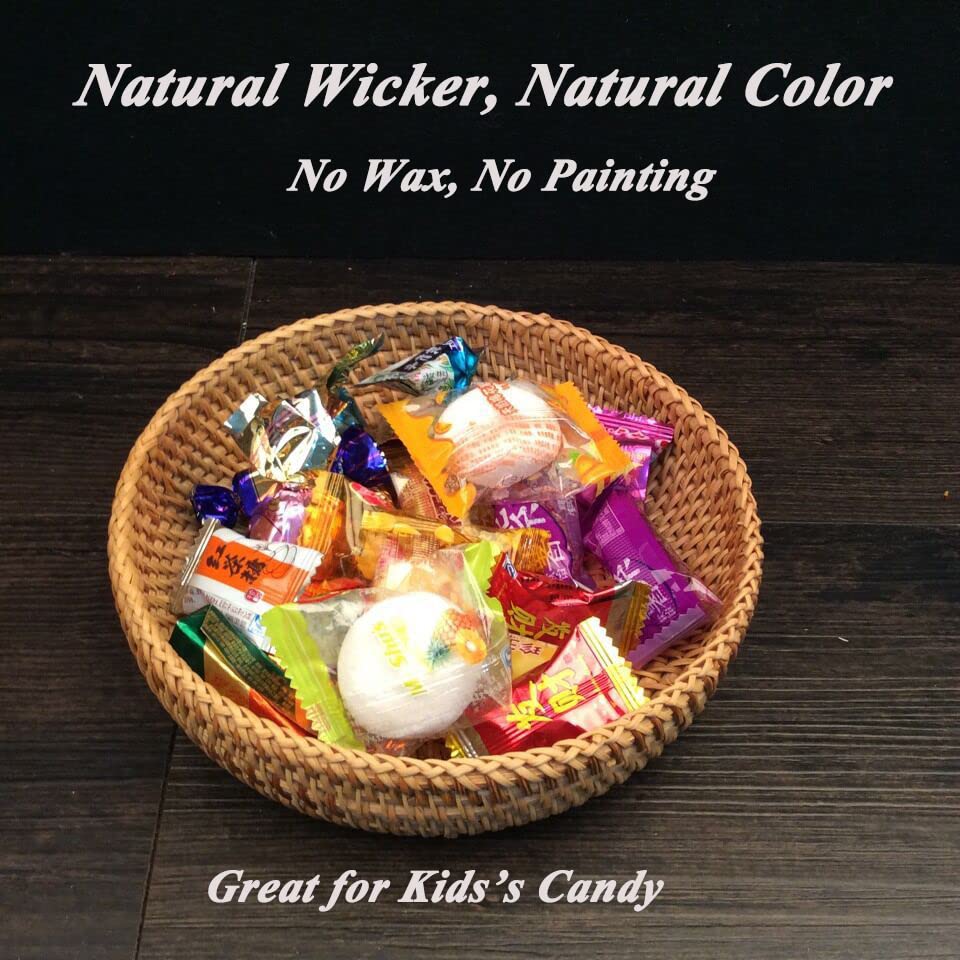 Small Round Key Bowl Woven Key Basket for Entryway Table Wicker Storage Basket for Remote Control, Wallet, Cell Phone, Catch All Bowl Tray for Small Item Display Basket for Candy Cracker and More