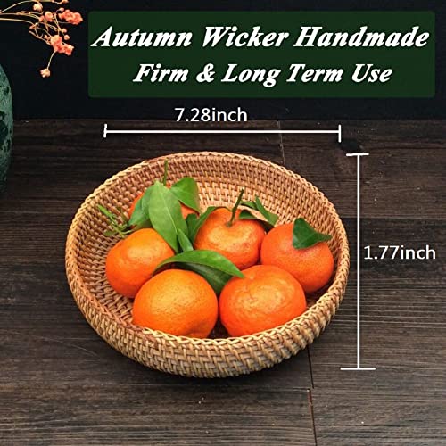 Small Round Key Bowl Woven Key Basket for Entryway Table Wicker Storage Basket for Remote Control, Wallet, Cell Phone, Catch All Bowl Tray for Small Item Display Basket for Candy Cracker and More