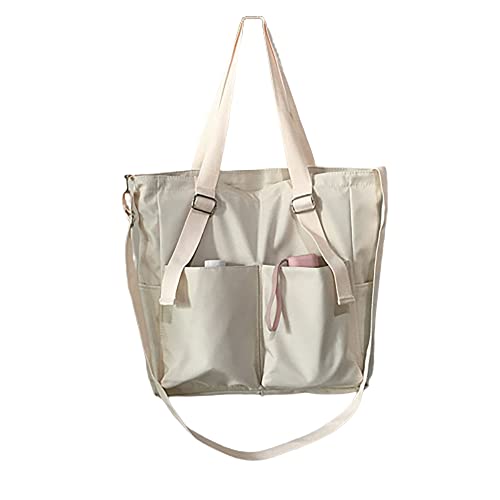 Waterproof Tote Bag with Zipper Hobo Bags for Women Canvas Crossbody Tote Aesthetic Large Handbags Fairy Grunge Clothes (Beige)