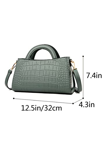 SMALLBLUER Women Crocodile Pattern Handbag Commuter Shoulder Bag Crossbody Bags-Black