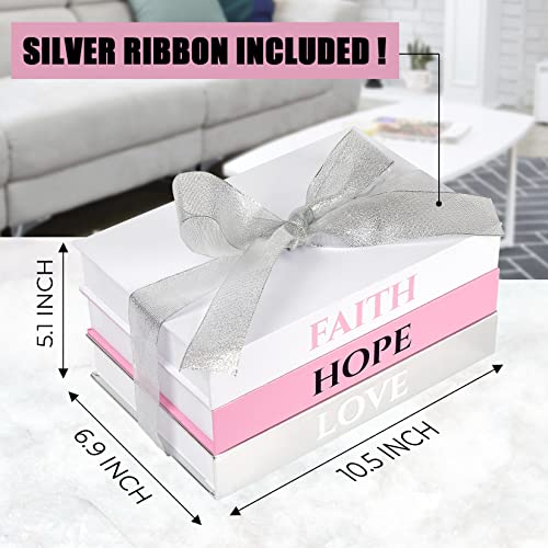 Faith Hope Love Stacked Books Decor - Set of 3, Storage Box for Entry Table - Decorative Stacked Books Decor