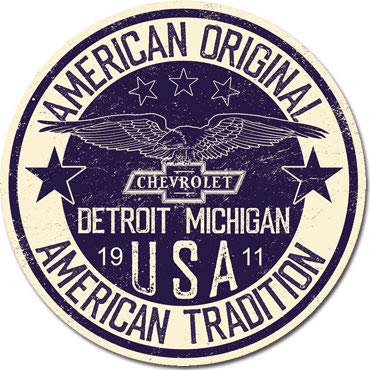 Desperate Enterprises American Tradition - Chevy Round Aluminum Sign - Nostalgic Vintage Metal Wall Decor - Made in USA