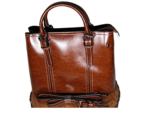 JUPA Place Medium Size Vegan Leather Handbag - Tote Shoulder Bag for Women - Satchel Handbag with Adjustable Strap - Tote Bag Top Handle Purse Durable Everyday Shoulder Bag (BROWN)