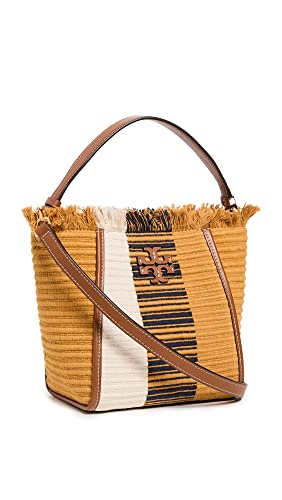 Tory Burch Women's McGraw Woven Stripe Small Bucket Bag, Chutney/Natural, One Size
