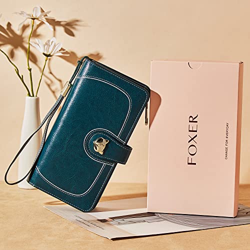 FOXLOVER Designer Wristlet Wallets for Women Large Capacity Ladies RFID Blocking Leather Credit Card Holder