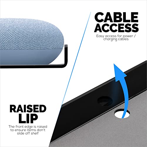 BRAINWAVZ 2-Pack 15" Floating Acrylic Wall Shelf for Speakers, Books, Decor, Plants, Cameras, Photos, Kitchen, Bathroom, Routers & More Universal Small Holder Shelves (Black)