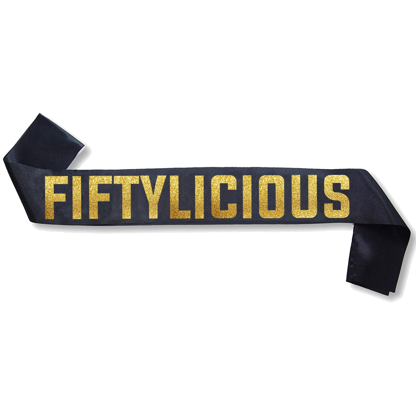 Fiftylicious Black and Gold Glitter Satin Sash - Happy 50th Birthday Party Supplies, Ideas and Decorations