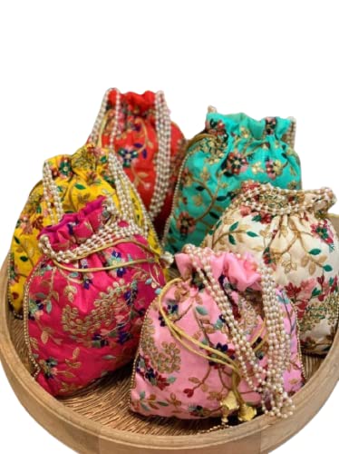 India Gift Hub Indian Handmade Women's Velvet Embroidered Drawstring Jewelry Pouch Bags | HandBags | 75 Pcs