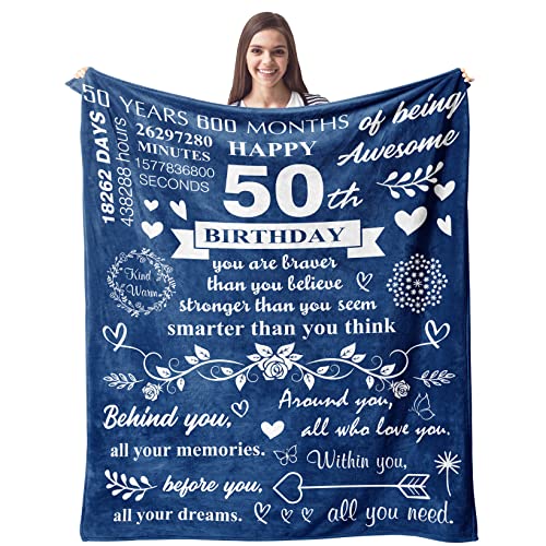 CUJUYO 50th Birthday Gifts for Women Men Blanket 60"x50",Happy 50th Birthday Decorations Men Throw Blanket,1973 Birthday Gifts for Men Blankets Throws,50 Year Old Gifts for Men,Cheers to 50 Years Gift