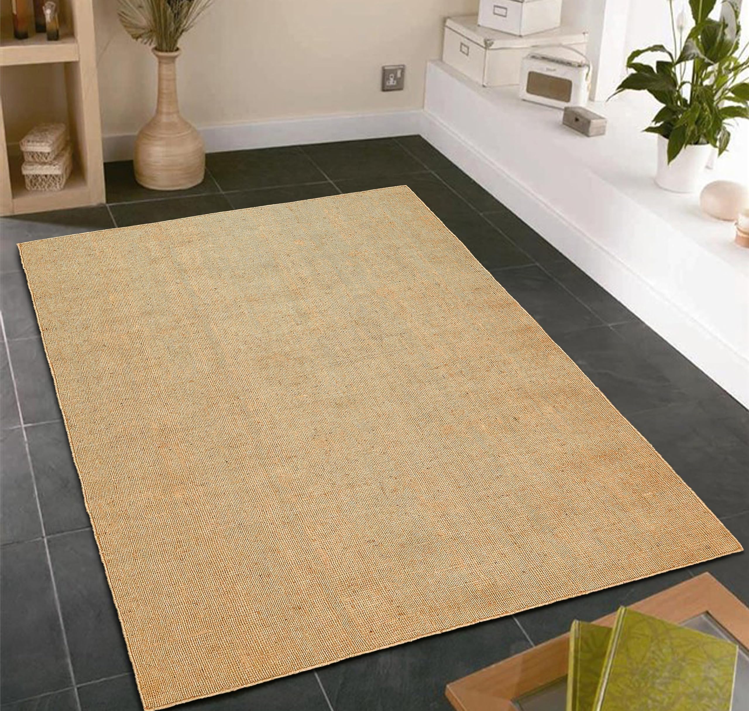 RIANGI Jute Rug - Natural Jute Rugs, Braided Rectangle Jute Rug 4 X 6 Area Rug, Versatile 4x6 Area Rug, Perfect Area Rug 4x6 for Farmhouse Rugs for Living Room - 4x6 Jute Rug