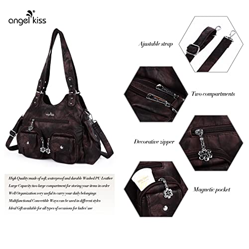 Angel Kiss Handbags for Women Hobo Bags for Large Tote Bag Soft PU Leather Multi-Pocket Shoulder Bag Top Handle Handbag