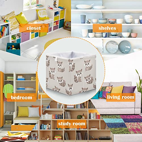 Cute Animals Raccoon Storage Baskets for Shelves Foldable Collapsible Storage Box Bins with Closet Organizers Cubes Decorative for Pantry Toys, Clothes, Books in Closet and Shelf,11 x 11inch