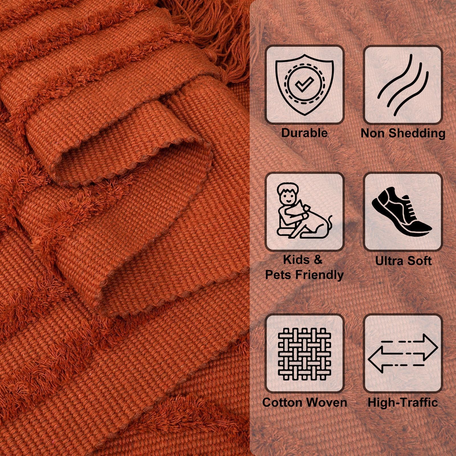 LEEVAN Washable Kitchen Rug 2'x4.3', Boho Hand-Woven Entryway Rug, Terracotta Rainbow Bedroom Rug with Tassels, Farmhouse Tufted Bathroom Rugs, Bohemian Rugs for Bedside/Laundry/Nursery