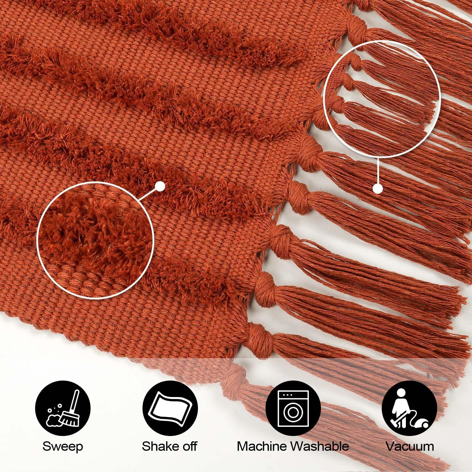 LEEVAN Washable Kitchen Rug 2'x4.3', Boho Hand-Woven Entryway Rug, Terracotta Rainbow Bedroom Rug with Tassels, Farmhouse Tufted Bathroom Rugs, Bohemian Rugs for Bedside/Laundry/Nursery