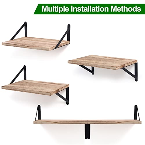 Floating Shelves, Wall Mounted Shelves Set of 2, Rustic Farmhouse Shelves with Large Storage, 12 Inch Deep Shelves Wide Display Ledges for Living Room Kitchen Bathroom Bedroom Carbonized Black