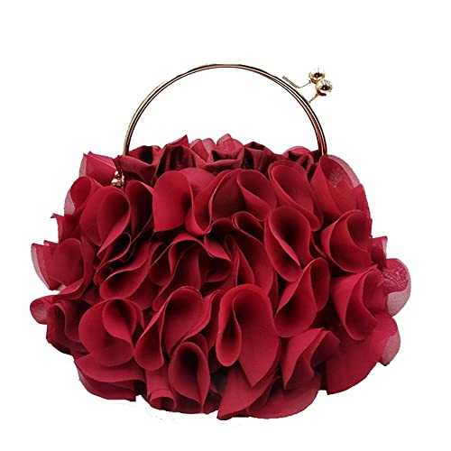 DJBM Floral Women's Evening Handbags Satin Clutch Purses for Wedding and Party Prom Handbags, Burgundy