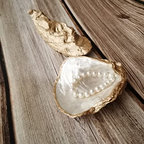 Oyster Shell Decor, Ring Dish, Bridal Gift, Jewelry holder, Bridal Shower Favors, engagement present,Small Trinket Dish (PearlGold)