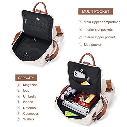 CASEEK Womens Backpack Purse Leather: Fashion Convertible Ladies Shoulder Bag Waterproof Anti theft with Wristlet (Beige With Brown)