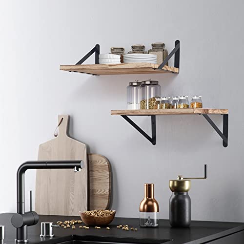 Floating Shelves, Wall Mounted Shelves Set of 2, Rustic Farmhouse Shelves with Large Storage, 12 Inch Deep Shelves Wide Display Ledges for Living Room Kitchen Bathroom Bedroom Carbonized Black