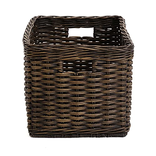 The Basket Lady Tall Rectangular Wicker Storage Basket, Medium, 20 in L x 13 in W x 11 in H, Antique Walnut Brown