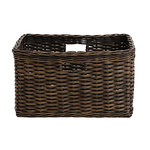 The Basket Lady Tall Rectangular Wicker Storage Basket, Medium, 20 in L x 13 in W x 11 in H, Antique Walnut Brown