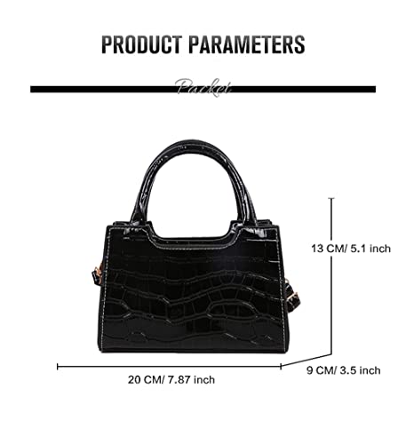 Crocodile Pattern Leather Crossbody Bags For Women Top Handle Purse Fashion Design Shoulder Bag Satchel Handbag (Black)