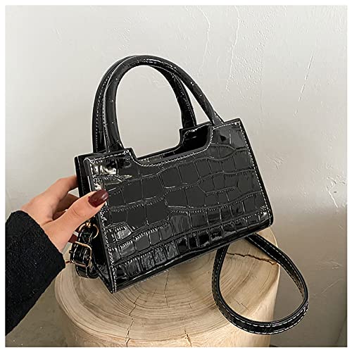 Crocodile Pattern Leather Crossbody Bags For Women Top Handle Purse Fashion Design Shoulder Bag Satchel Handbag (Black)