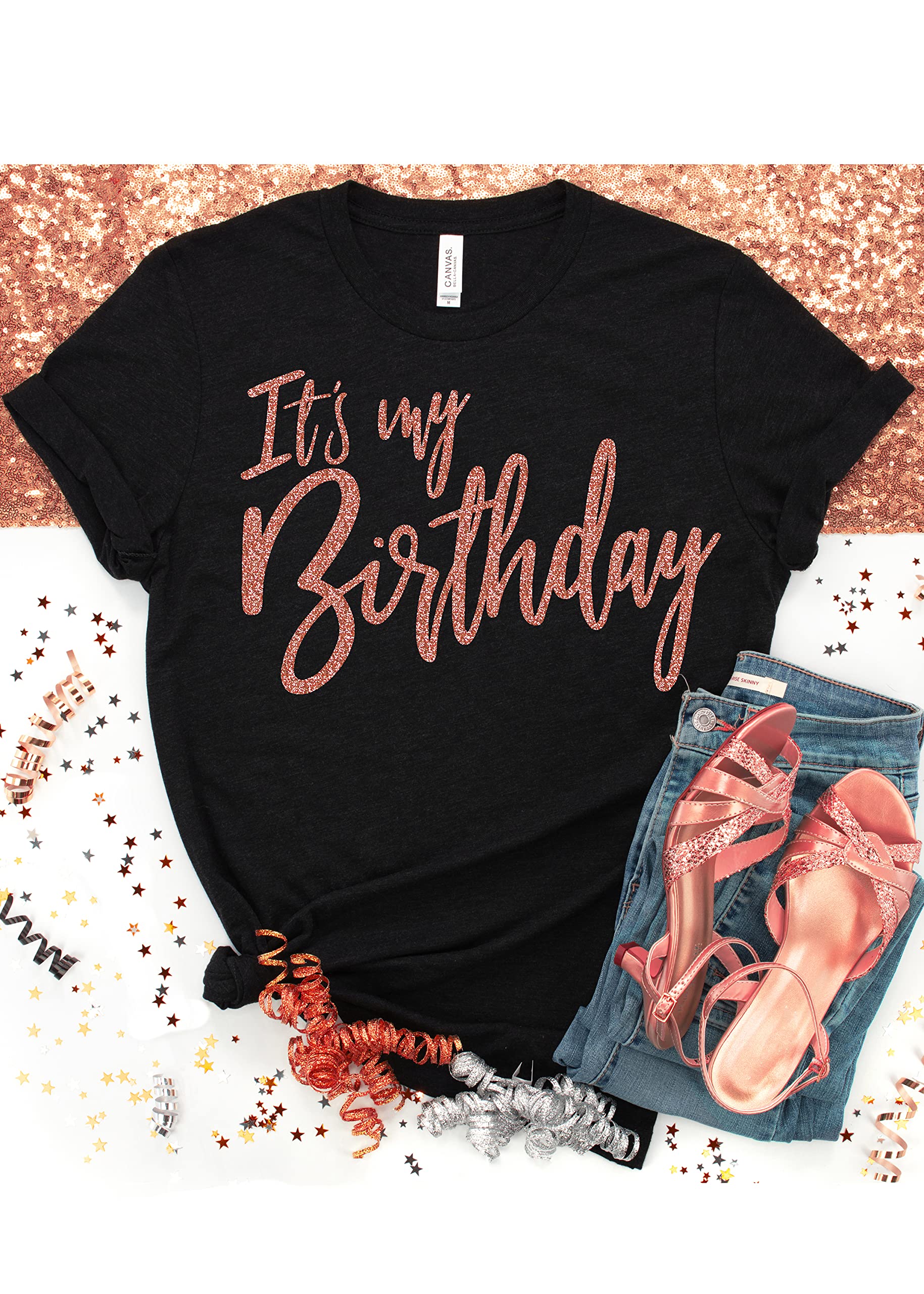 Plus Size Birthday Shirts for Women - Rose Gold Glam It's My Birthday T-Shirt - 2XL - Black Tee(ItsMyBdy RsG) Blk/2xl