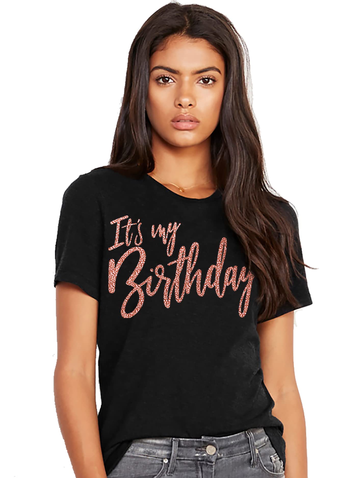 Plus Size Birthday Shirts for Women - Rose Gold Glam It's My Birthday T-Shirt - 2XL - Black Tee(ItsMyBdy RsG) Blk/2xl